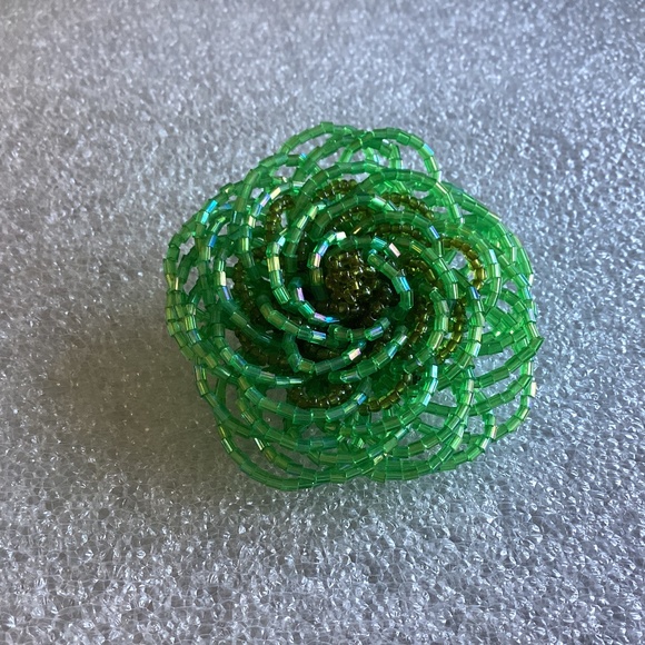 Vintage | Jewelry | Vintage Bright Iridescent Green Seed Bead 3d Flower ...